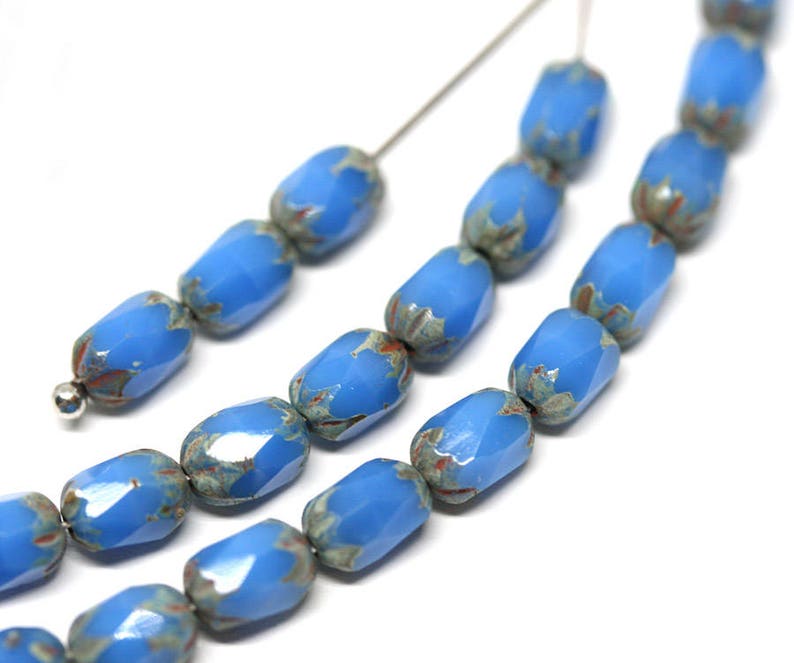 Turquoise Blue Rice Beads Picasso Czech Glass Fire Polished - Etsy