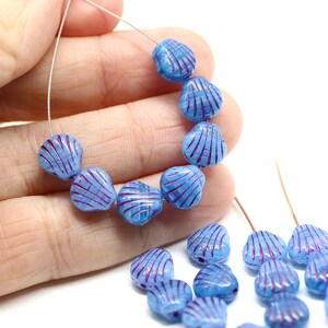 9mm Blue Glass Shell Czech Beads Center Drilled Seashell Beads 20pc ...