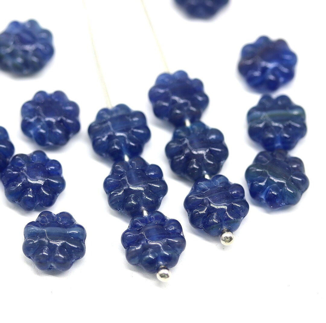 9mm Dark Blue Flower Czech Glass Flat Daisy Floral Beads 20pc 2087 Etsy
