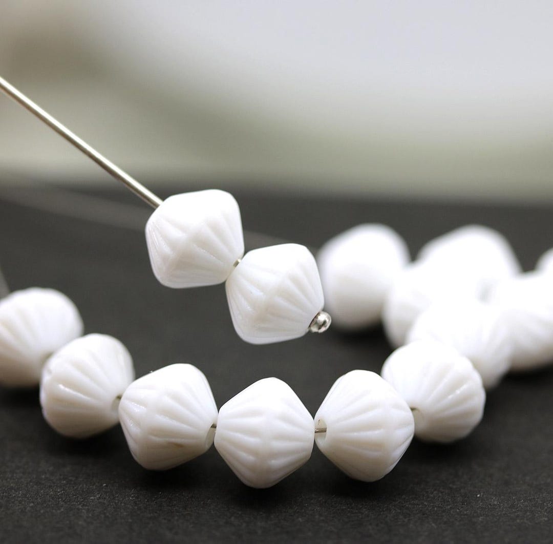 9mm White Glass Bicone Czech Beads 1mm Hole 15pc - Etsy