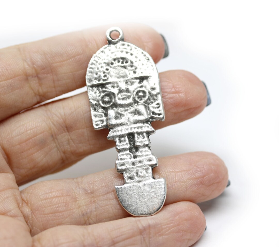 Antique Silver Ethnic Pendant, Inca Totem Viracocha God Symbol Focal ...