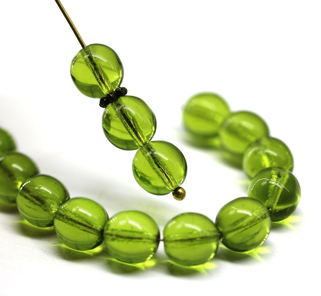 8mm Olive Green Round Druk Beads Czech Glass Pressed Olivine Beads ...
