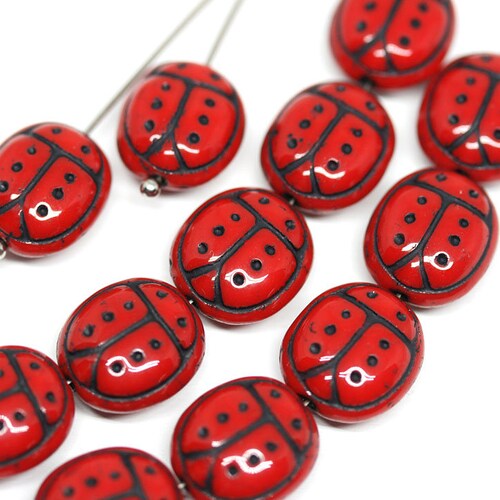 Red Glass Ladybug Bead Golden Dots Red Gold Czech Glass Beads | Etsy