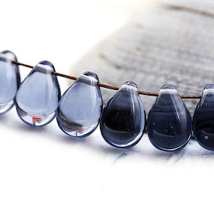 6x9mm Montana Blue Teardrops, Czech Glass Blue Drop Top Drilled Bead ...