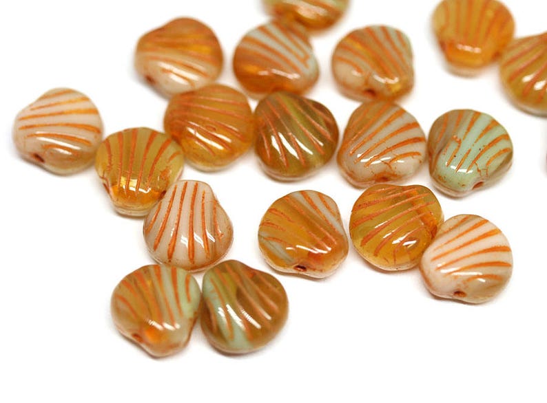 Yellow Glass Shell Beads Topaz Side Drilled Seashell Czech - Etsy