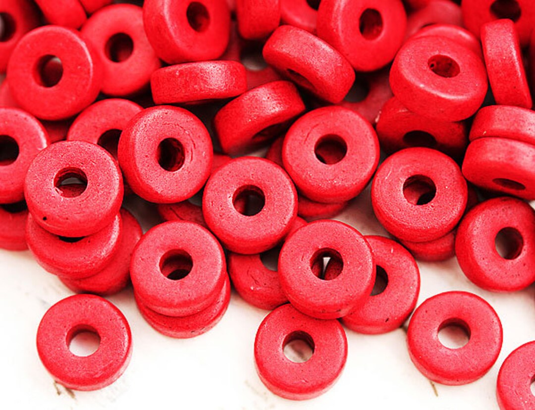 Red Ceramic Rondelle Beads Crimson Red Spacers Rondels, 8mm - 25pc ...