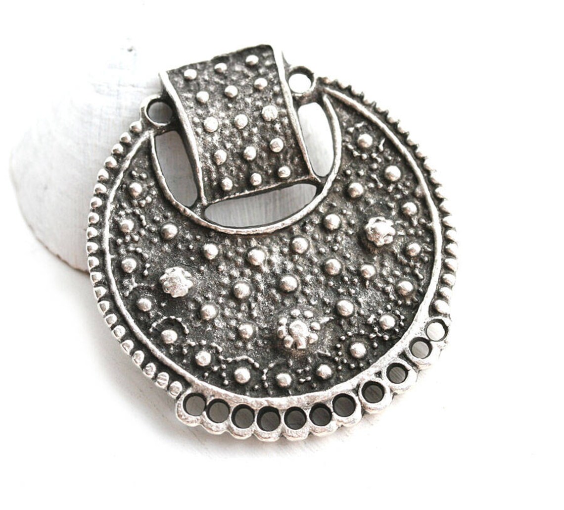 Silver Extra Large Round Ethnic Pendant Antique Silver Circle | Etsy