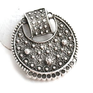Silver Extra Large Round Ethnic Pendant, Antique Silver Circle Metal ...