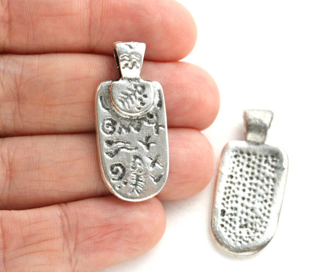 Antique Silver Primitive Pendant Ancient Symbols Metal Greek - Etsy