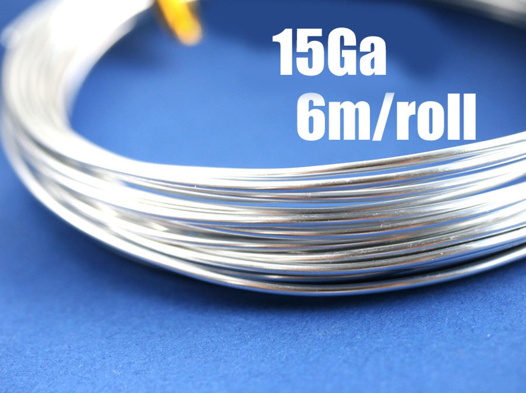 15gauge - 1.5mm Thick - Aluminum Craft Wire, Silver Color, 6m Roll, 6.5 ...