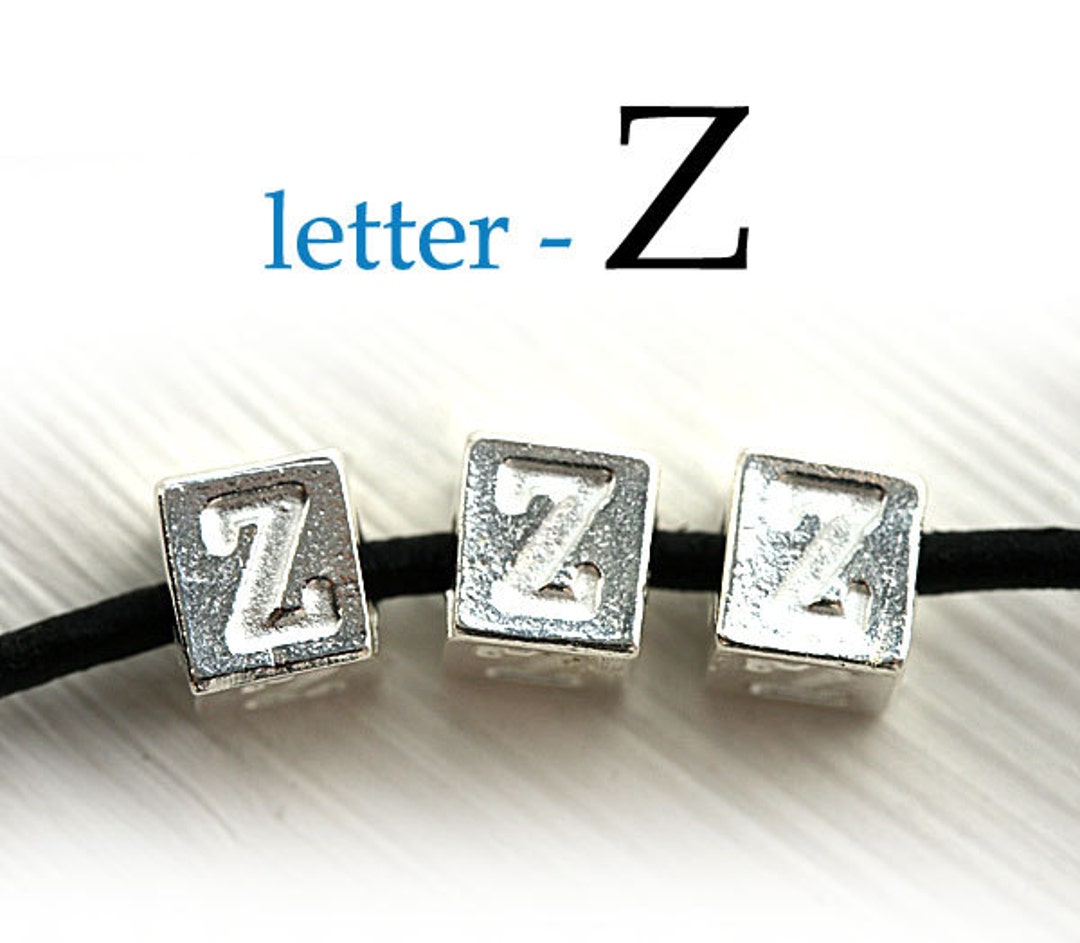 Alphabet Letter Beads - Silver Letter Z - 7mm, Metal Letters, Cube ...