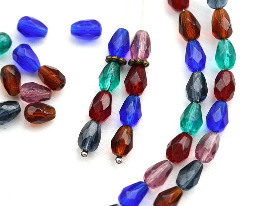 7x5mm Jewel Tones Teardrop Beads Mix, Blue Red Purple Teal Czech Glass ...