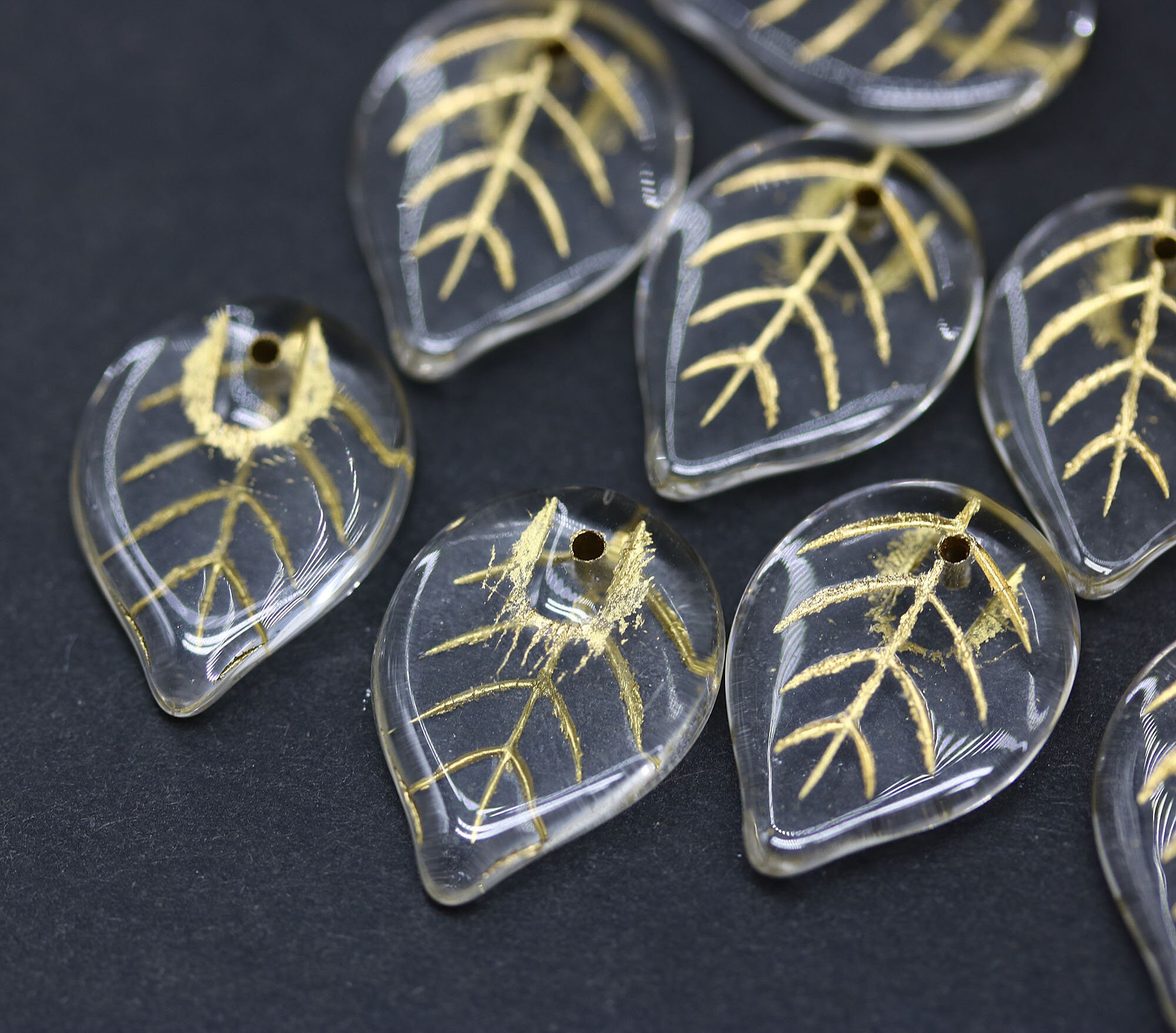 Crystal Clear Large Glass Leaves Gold Inlays 18x13mm Czech - Etsy