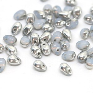 Opal White Small Drops Silver Luster Czech Glass Teardrops White Silver ...