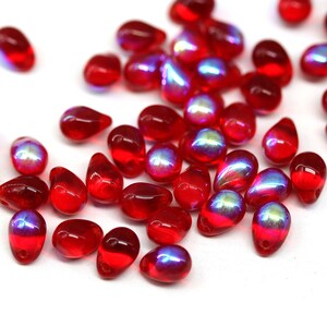 5x7mm Small Red Teardrops AB Finish Czech Glass Beads Red Drops Top ...