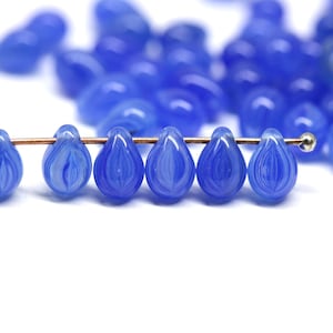 70pc Small Blue Teardrops, 5x7mm Czech Glass Top Drilled Drop Beads for ...