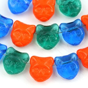 Cat Beads MIX Side Drilled Cat Bead Orange Teal Blue Czech Glass Cat ...