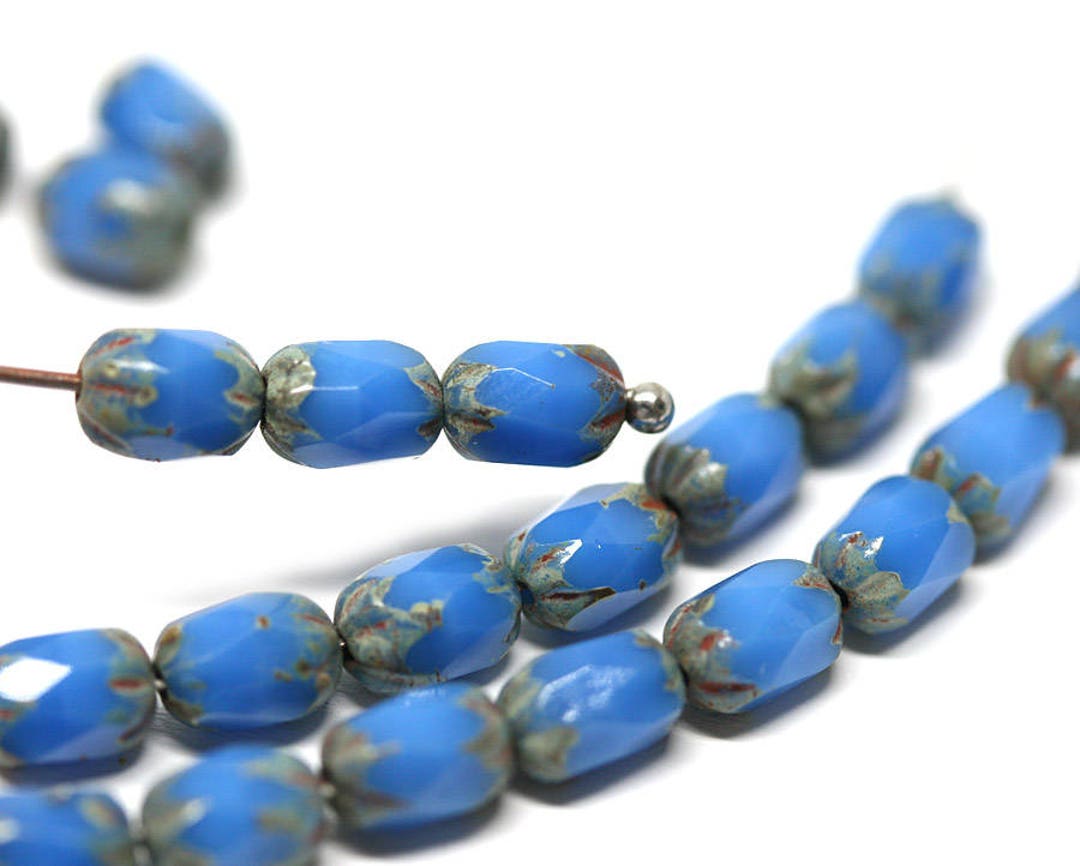 Turquoise Blue Rice Beads Picasso Czech Glass Fire Polished Beads 6x4mm ...