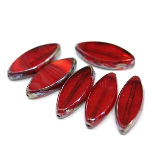 18x7mm Red Oval Beads Picasso Finish Czech Glass Fire Polished Beads ...