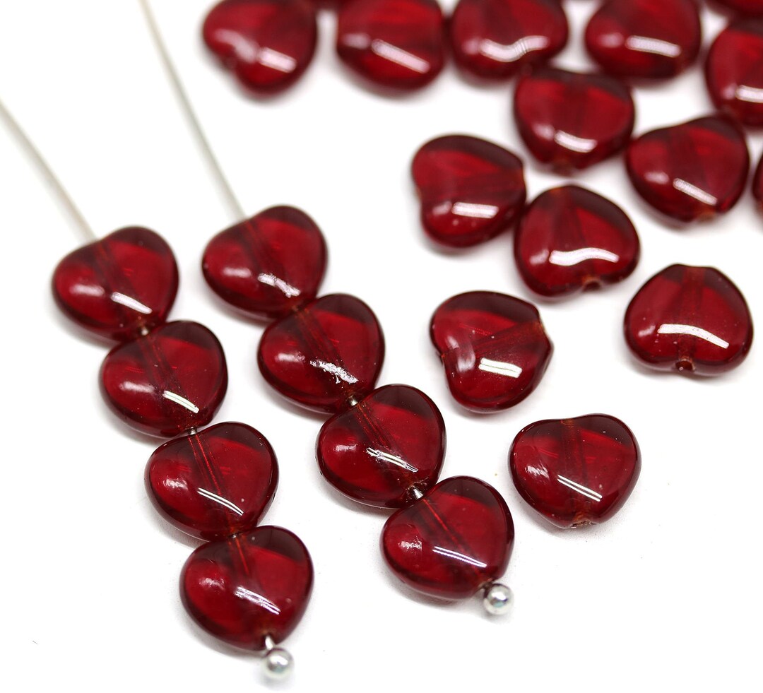 8mm Dark Red Heart Beads Transparent Red Czech Glass Pressed - Etsy