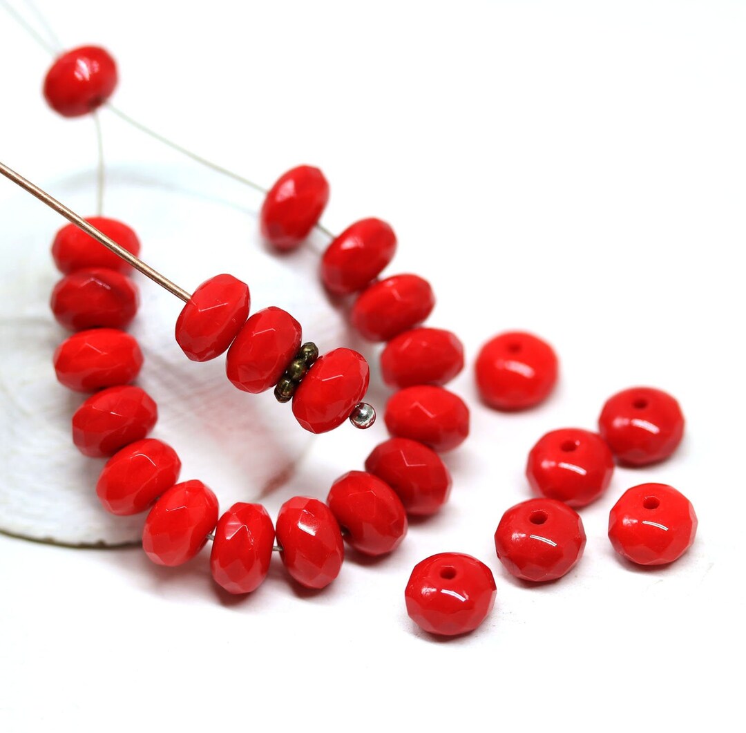 4x7mm Opaque Red Czech Glass Rondelle Beads, Fire Polished Rondels ...