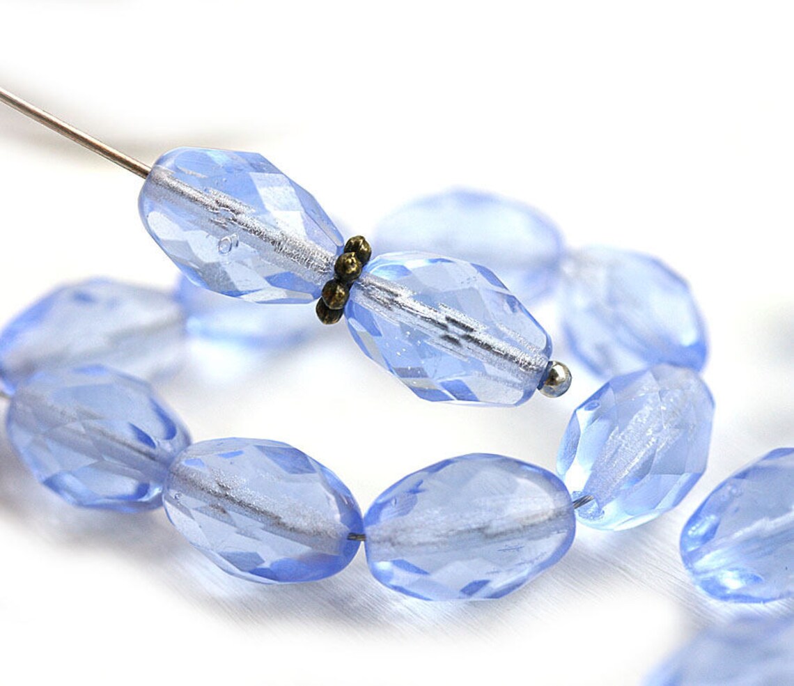 11x8mm Light Sapphire Blue Barrel Beads Blue Czech Glass Fire - Etsy