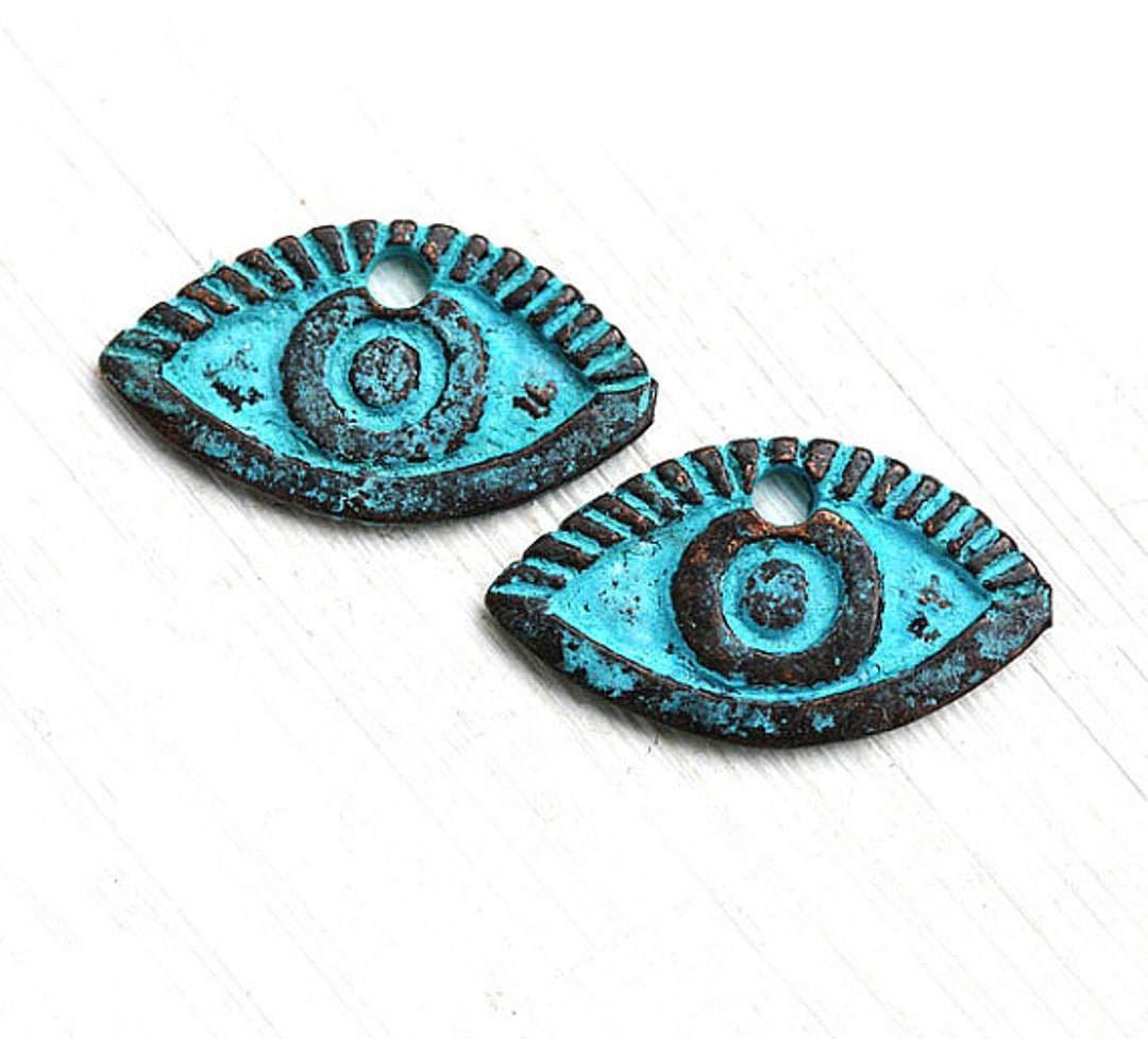 Eye Pendant Verdigris Green Patina Copper Evil Eye Charms Metal Casting ...