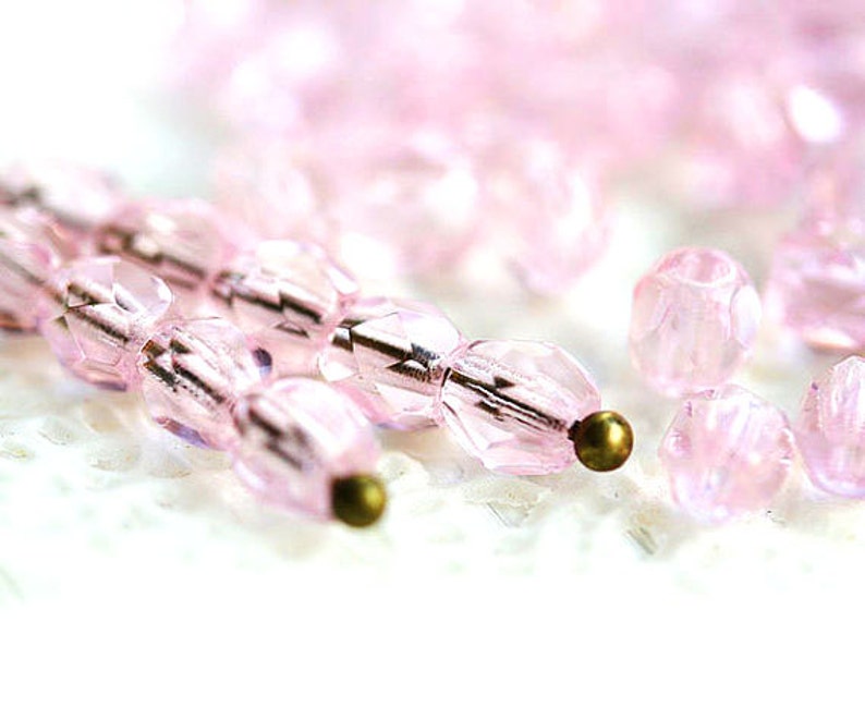 4mm Rose Pink Beads Rosaline Czech Glass Faceted Beads Fire - Etsy