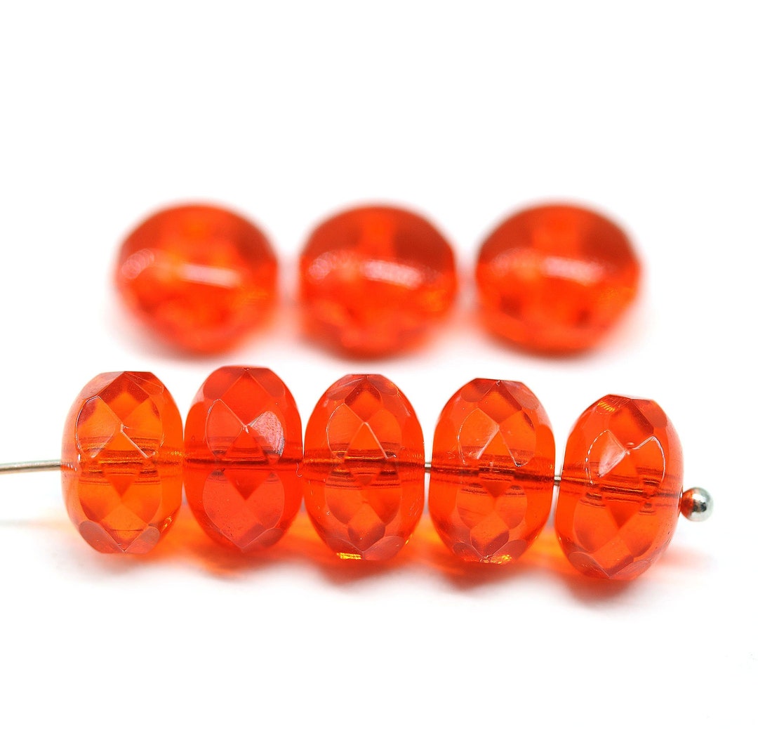 7x11mm Light Red Fire Polished Rondelle Czech Glass Beads Red Orange ...