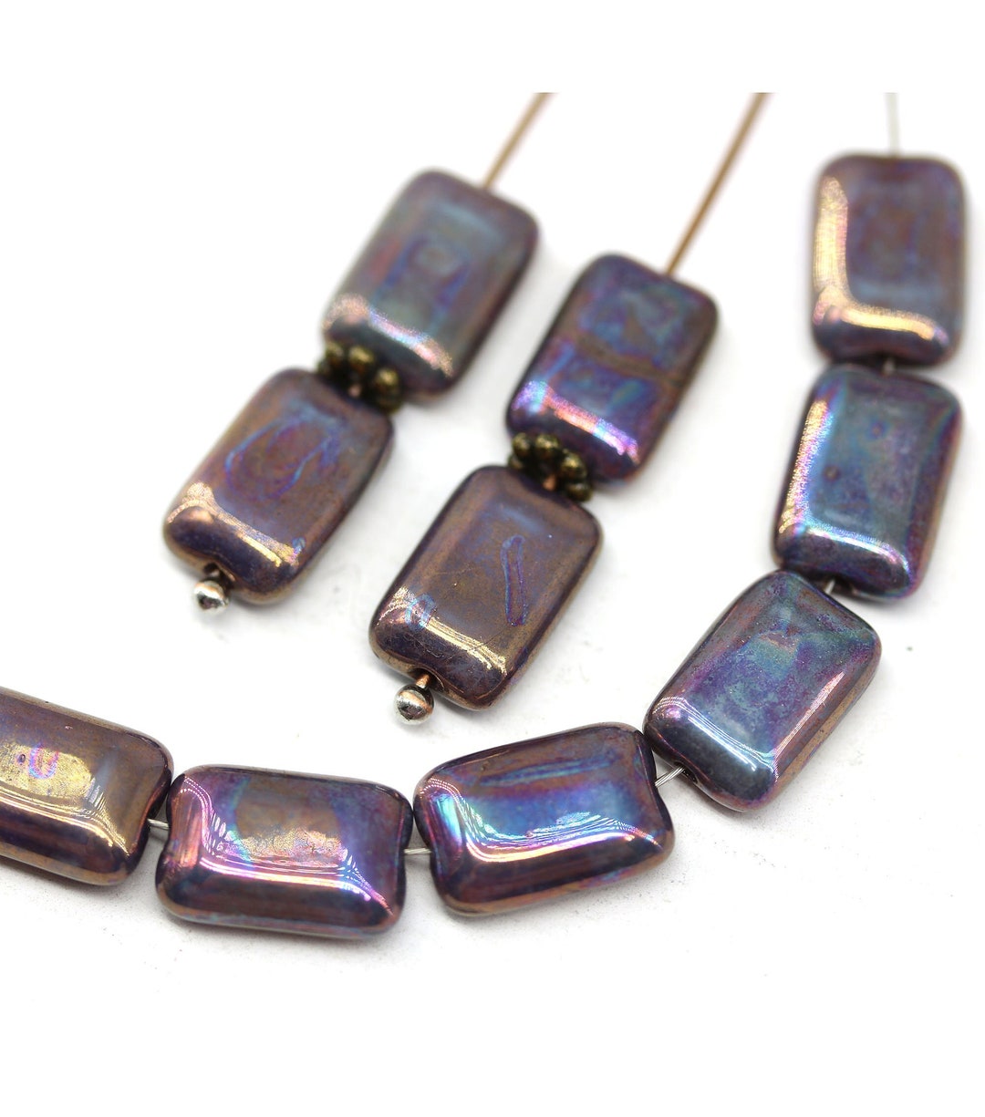 12x8mm Purple Blue Rectangle Czech Glass Beads, Luster Finish 10pc ...