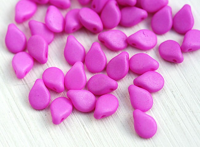 Hot Pink Pip Beads Czech Glass Flat Drops Top Drilled | Etsy