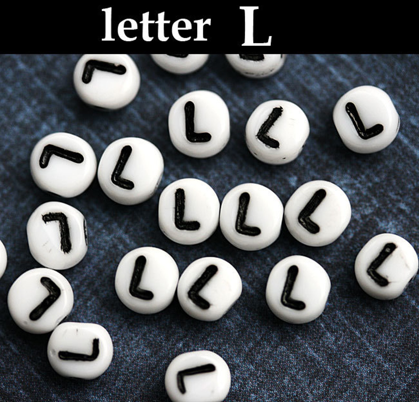 Letter Beads Alphabet Beads Letter L White With Black - Etsy