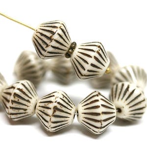 11mm Beige Bicones, Brown Stripes Czech Glass Beads, Light Beige Large ...