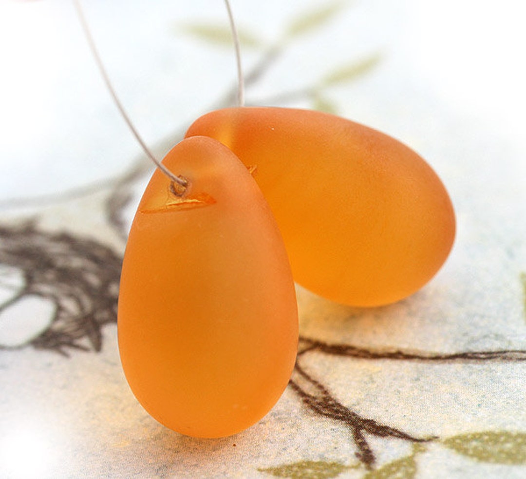 Matte Yellow Large Teardrops, Czech Glass Briolettes, Beads Pair Beads ...