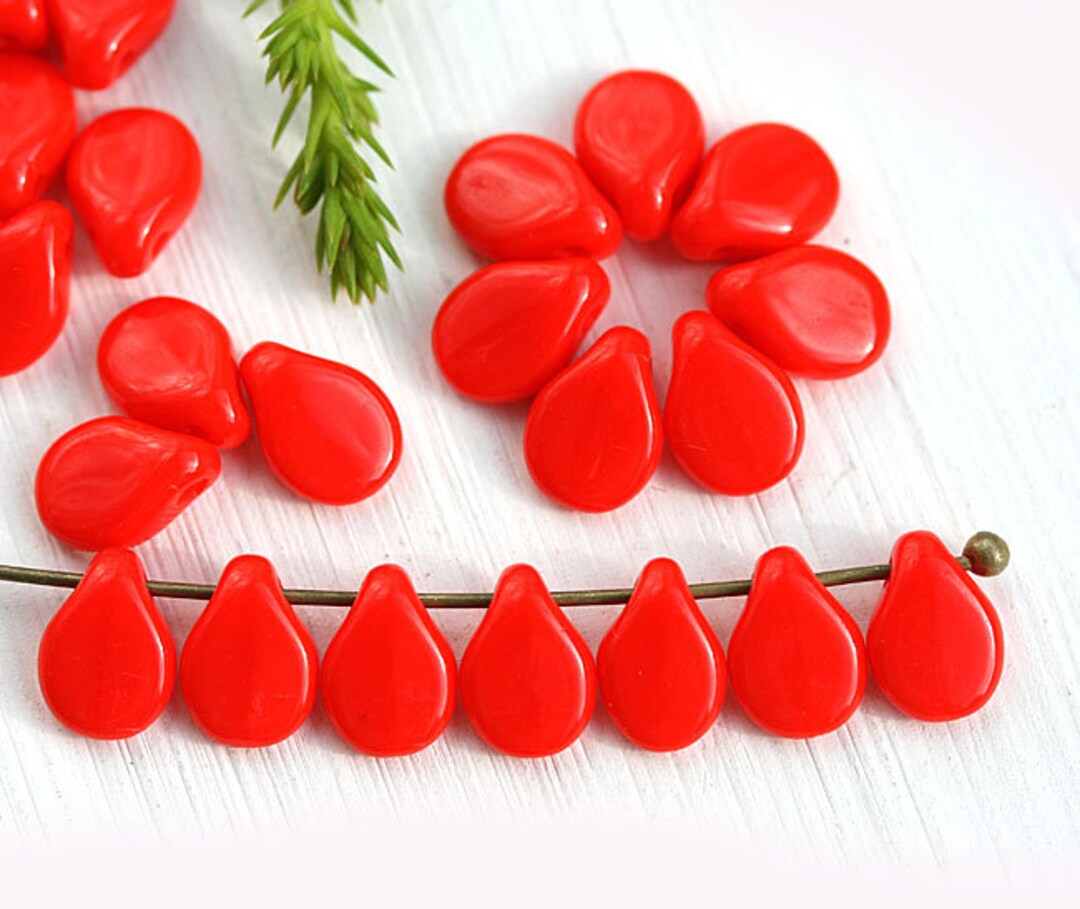 Red Pip Beads Red Czech Glass Flat Drops Top Drilled Drops - Etsy