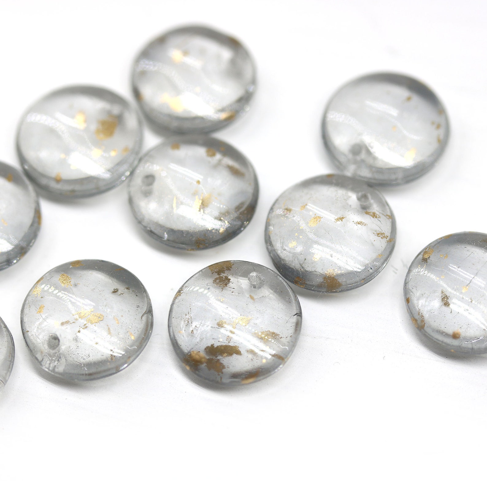 12mm Gray Lentil Beads Gold Flakes Czech Glass Top Drilled - Etsy