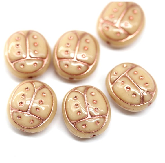 Large Ladybug Beads Beige Copper Czech Glass Beads Ladybird - Etsy ...