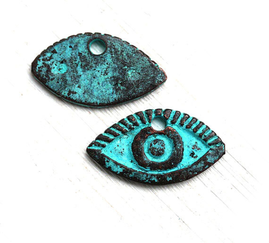 Eye Pendant Verdigris Green Patina Copper Evil Eye Charms - Etsy