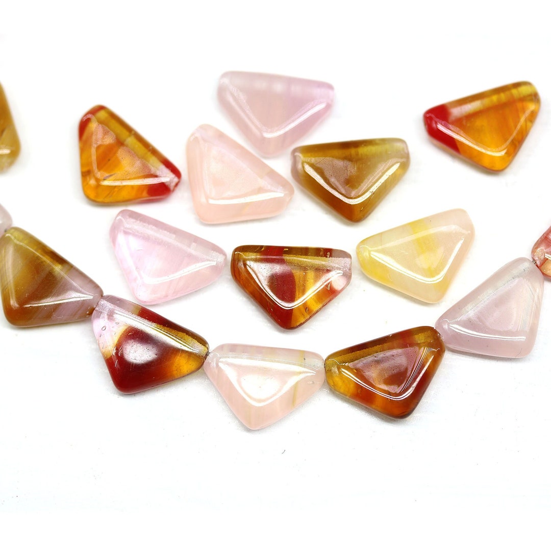 12x9mm Pink Triangle Beads Red Yellow Mixed Color Czech Glass Top ...
