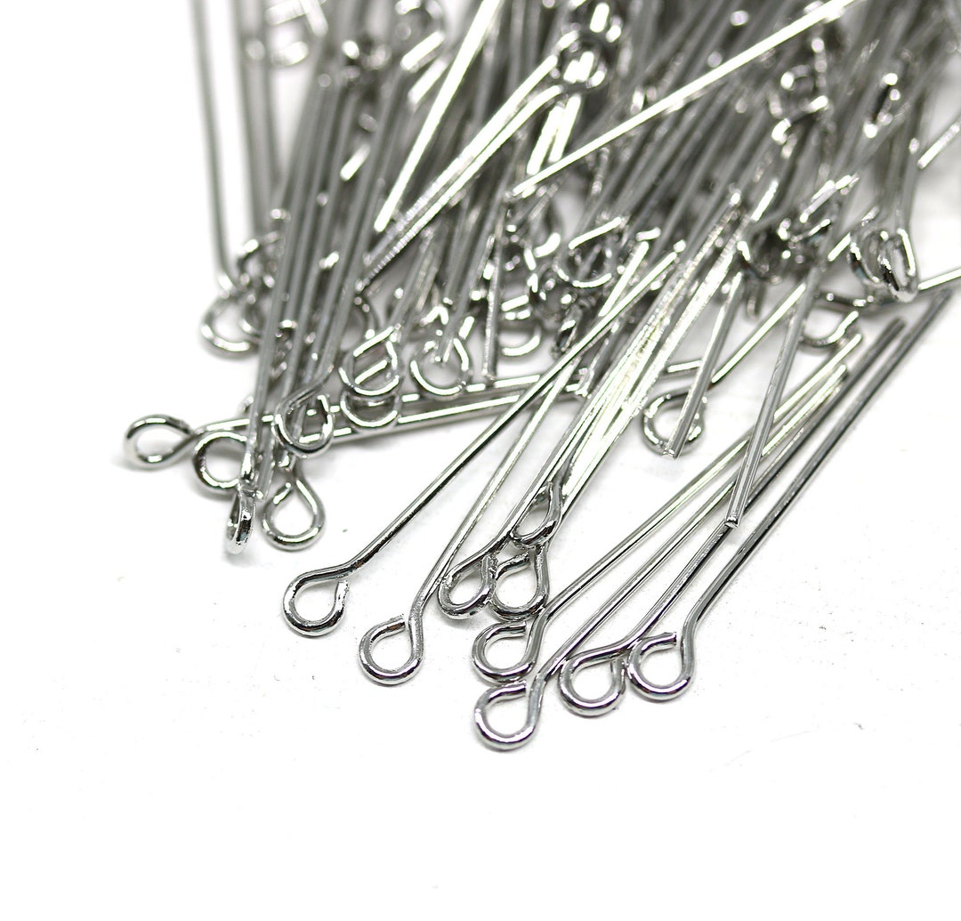 125pc Rhodium Dull Silver Eye Pin 1 Inch, 21ga Wire Eyepins for Jewelry ...