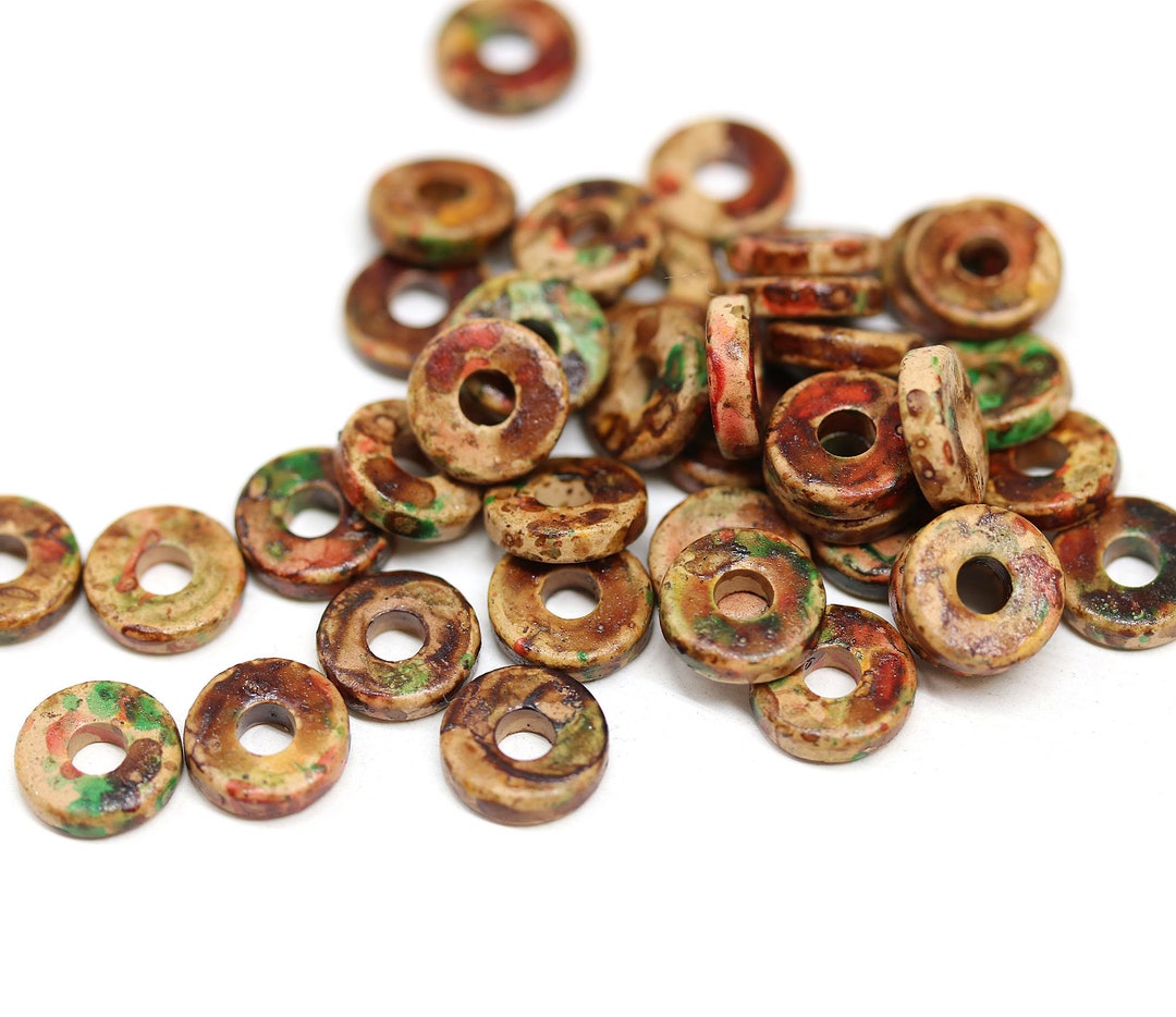 40pc Earthy Colored Ceramic Rondelle Beads Brown Red Rondel Spacers 8mm ...