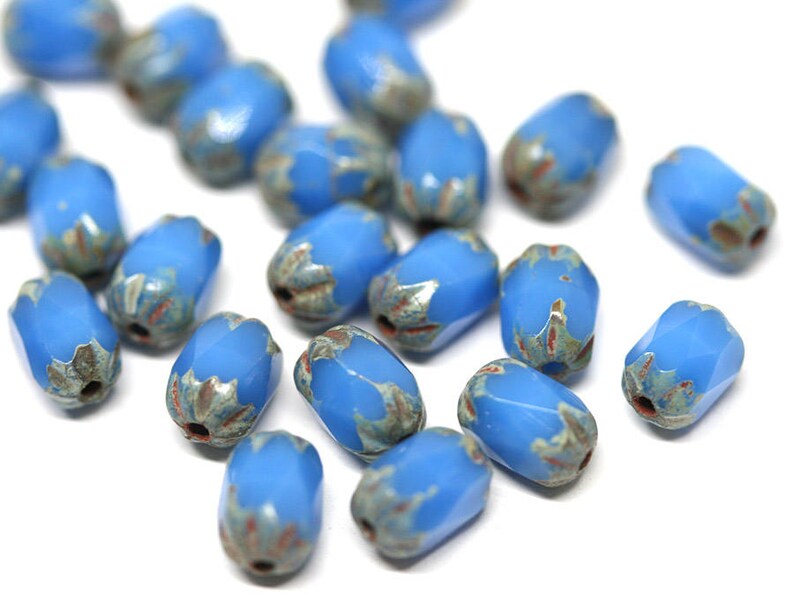 Turquoise Blue Rice Beads Picasso Czech Glass Fire Polished | Etsy