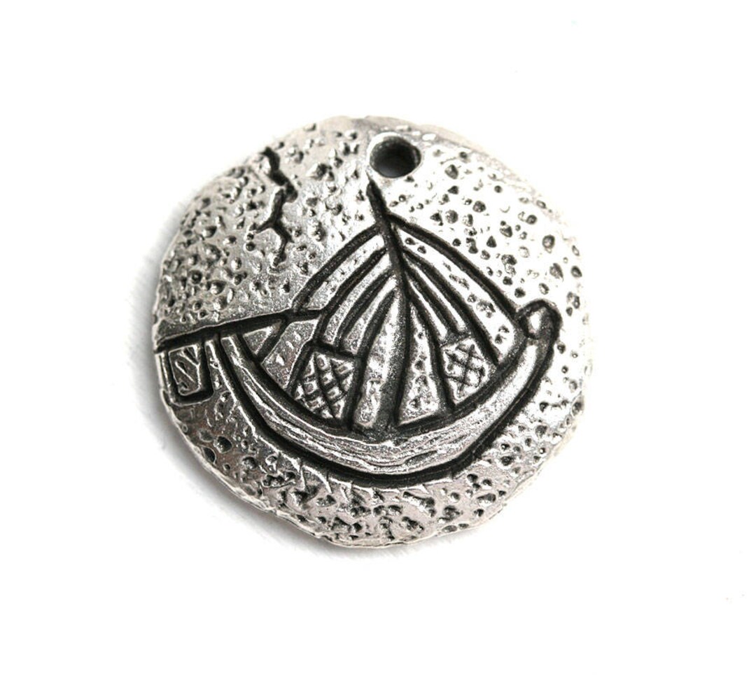 Cave Drawings Inspired Pendant Bead Antique Silver Boat Pendant Round ...