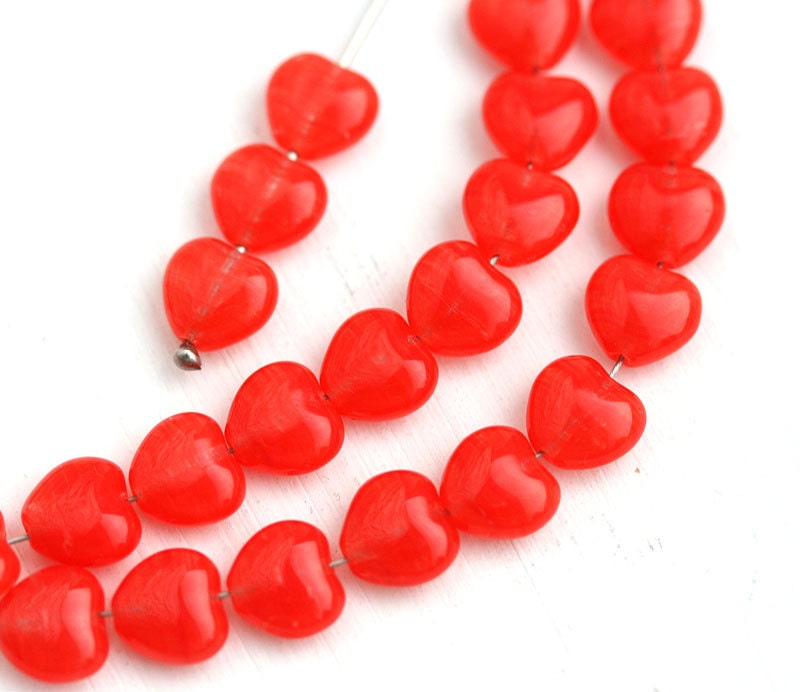 8mm Red Heart Beads Striped Red Czech Glass Pressed Beads | Etsy