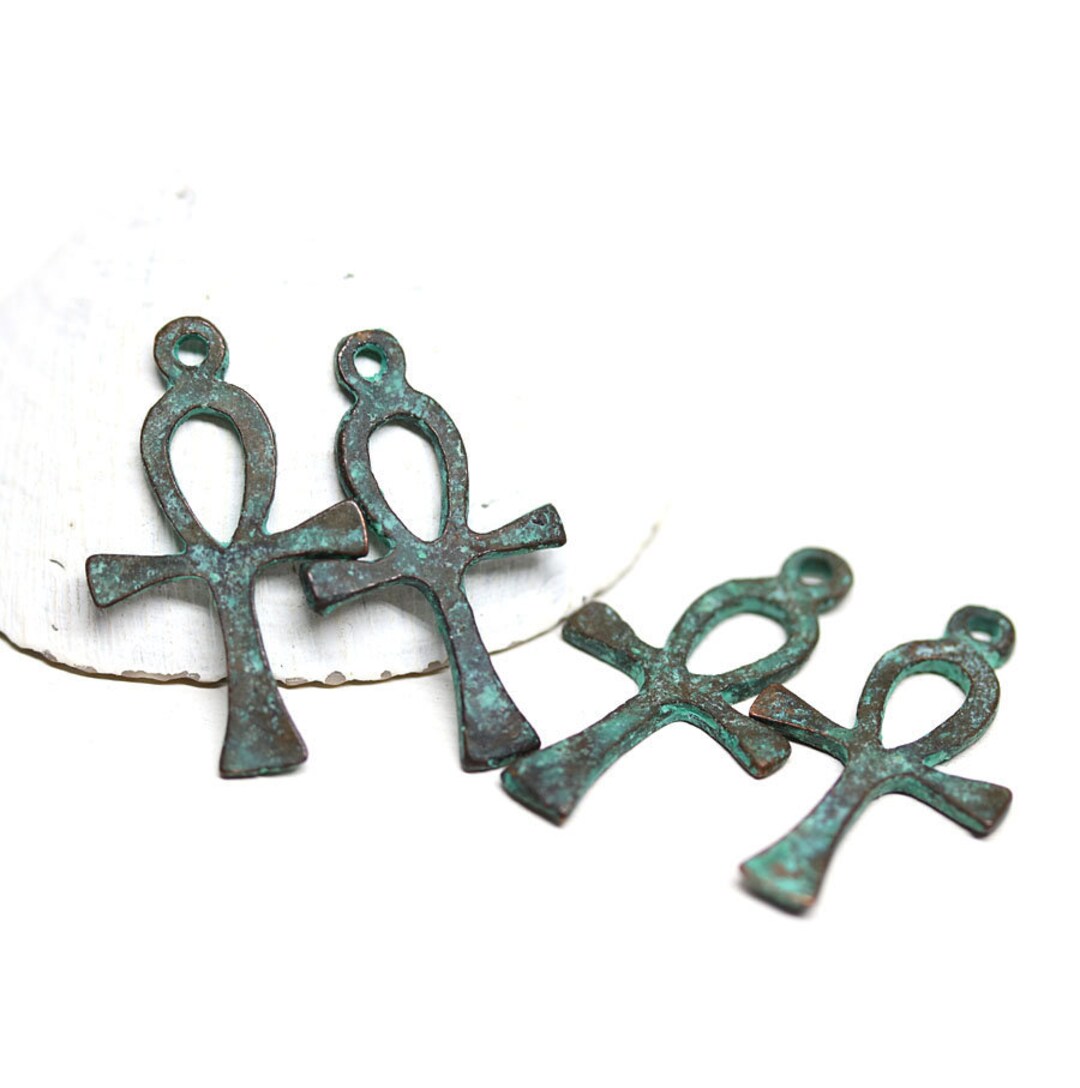 4pc Ankh Charms Egyptian Symbol of Life Cross With Loop Green Patina on ...