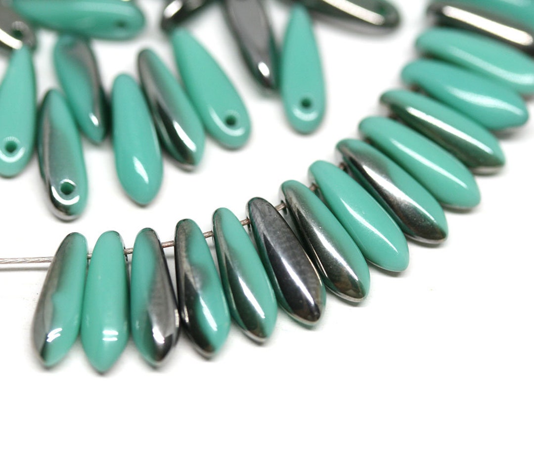 Turquoise Green Metallic Gray Dagger Beads Dark Gray Luster 3x11mm ...