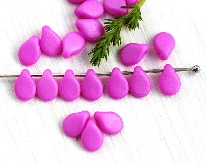 Hot Pink Pip Beads, Czech Glass Flat Drops, Top Drilled, Preciosa Hot ...