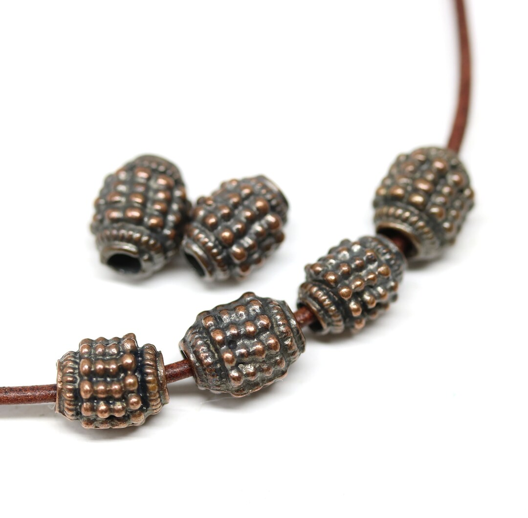 10mm Dotty Barrel Copper Beads, 3mm Hole Greek Metal Casting Beads ...