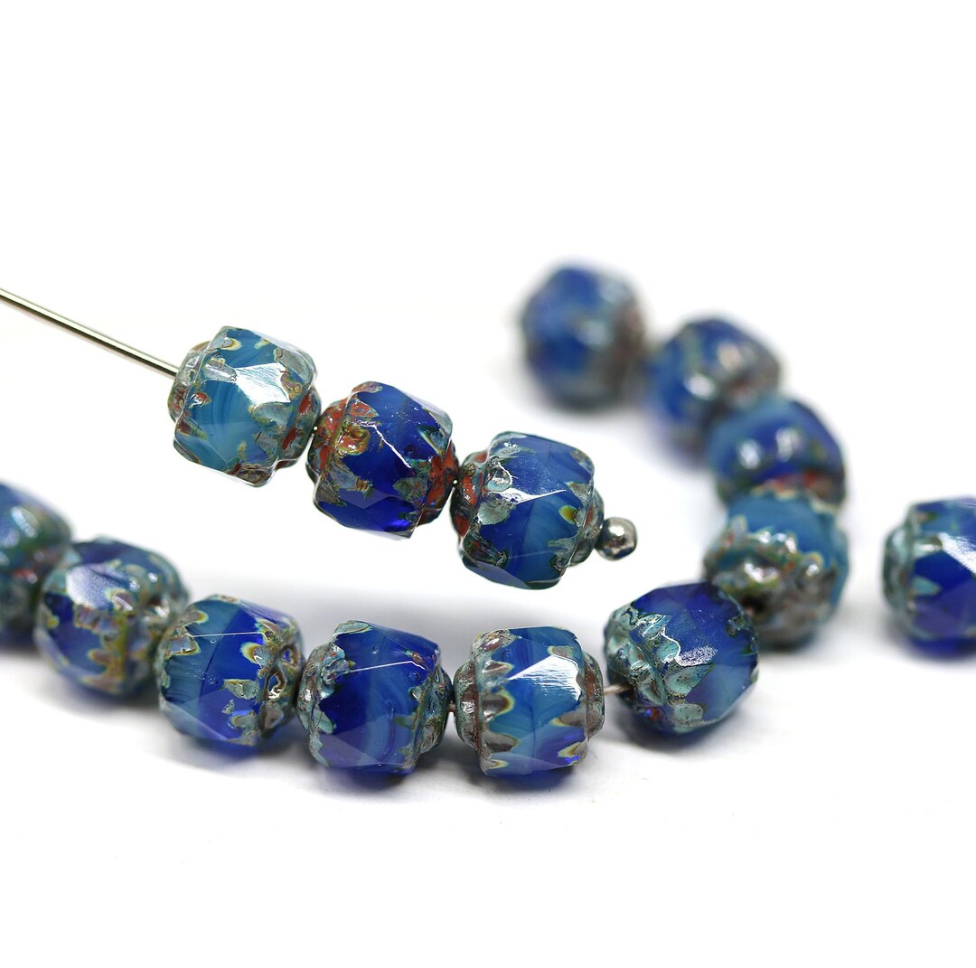 6mm Dark Blue Cathedral Beads, Picasso Czech Glass Round Fire Polished ...