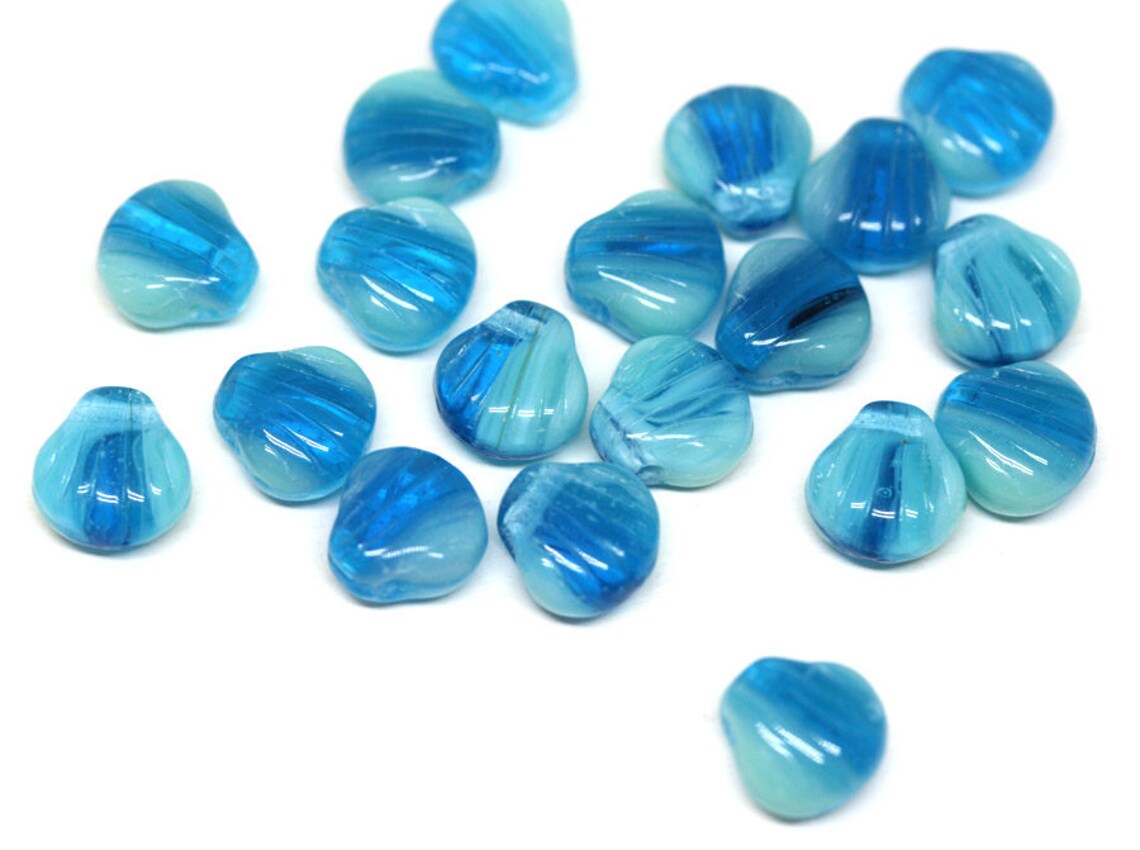 Blue Glass Shell Beads Side Drilled Seashell Beads Sea Blue - Etsy